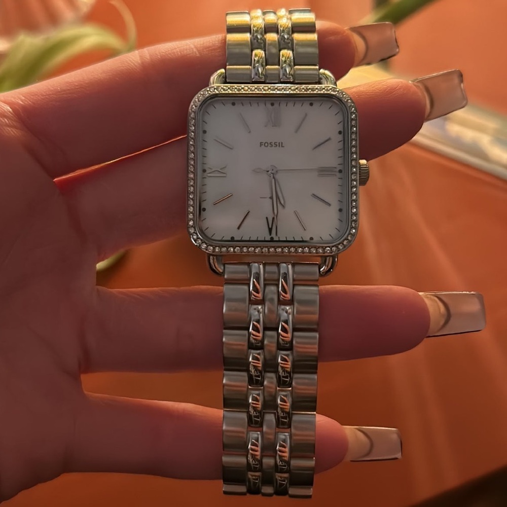 Fossil Mother Of Pearl/Cubic Zirconia Stainless Steel… - Gem